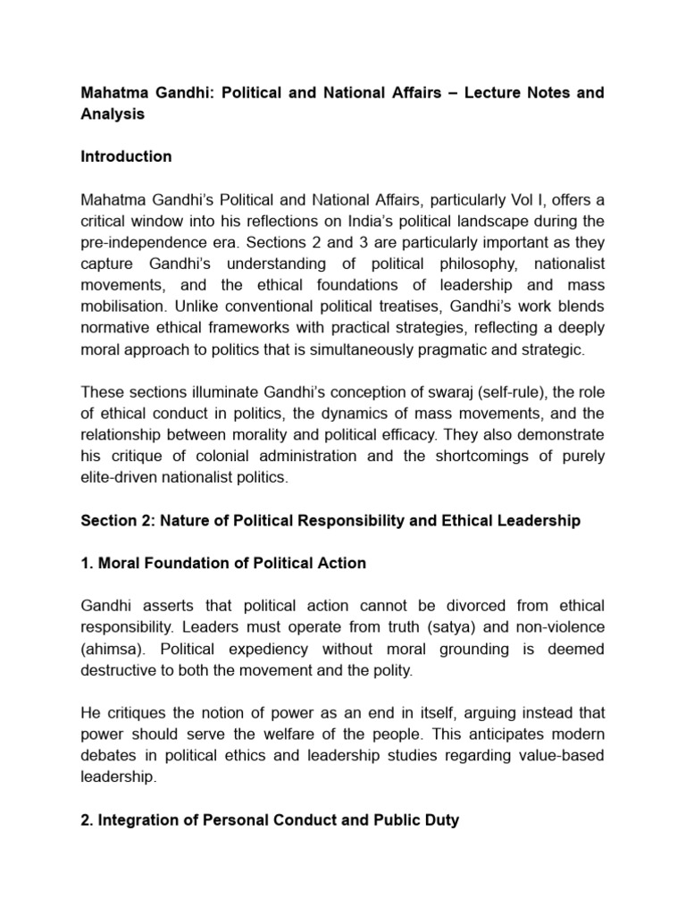 Gandhi's Ethical Politics and Swaraj Insights | PDF | Nonviolence ...