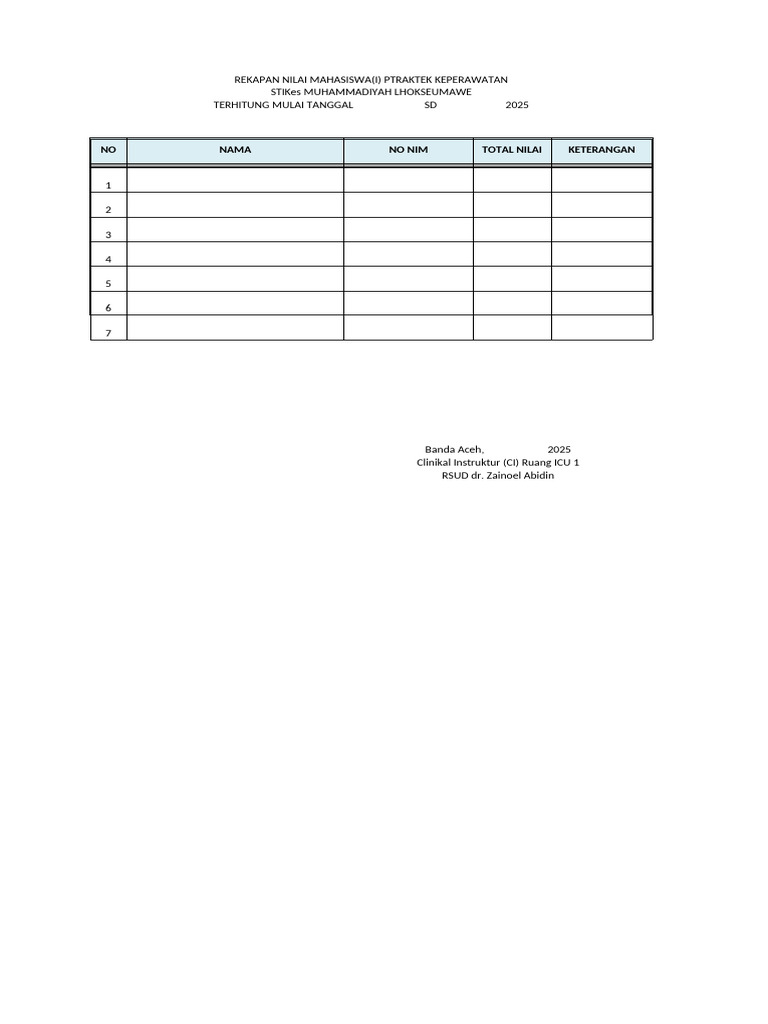 Form Rekapan Nilai Mahasiswa (I) | PDF