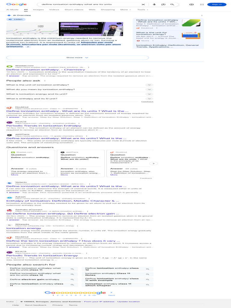 Define Ionisation Enthalpy What Are Its Units - Google Search | PDF ...