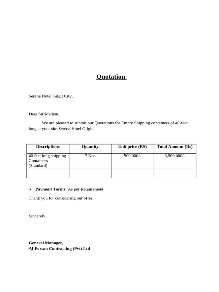 Quotation For Purchasing of Containers | PDF