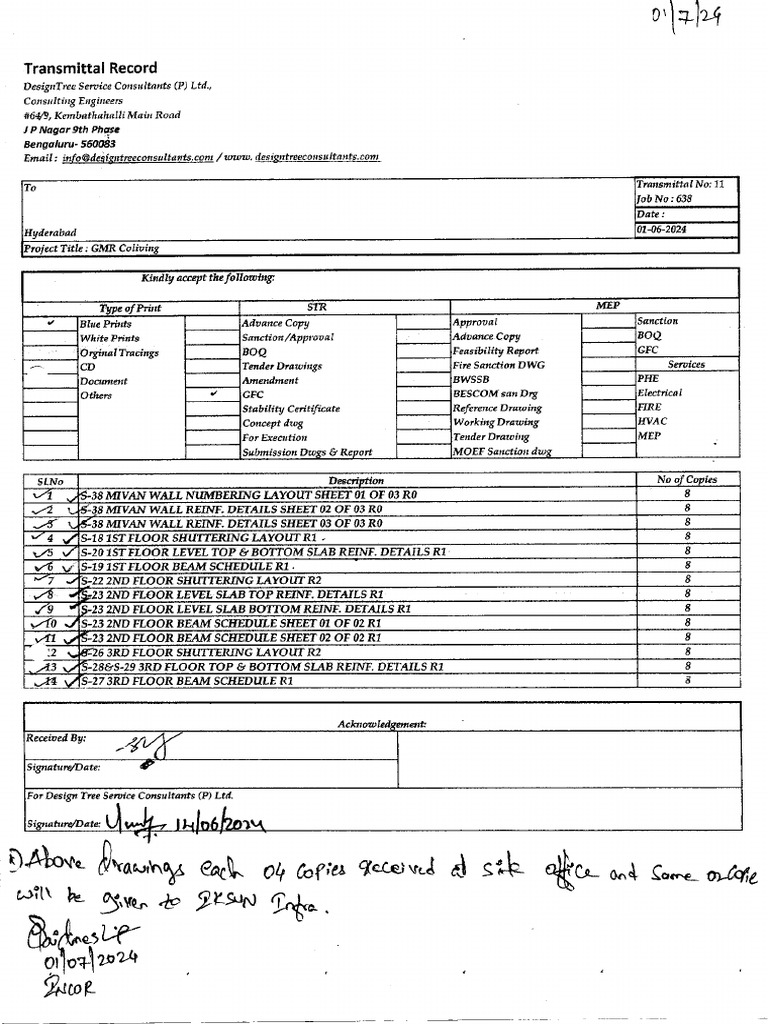 Drawing Transmittal Record - Before Jan 2025 | PDF