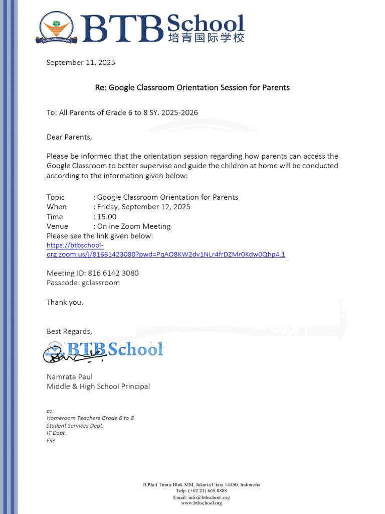 Google Classroom Orientation Session For All Parents of Grade 6 To 8-1 ...