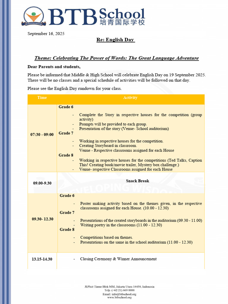 English Day SY 2025-2026 | PDF