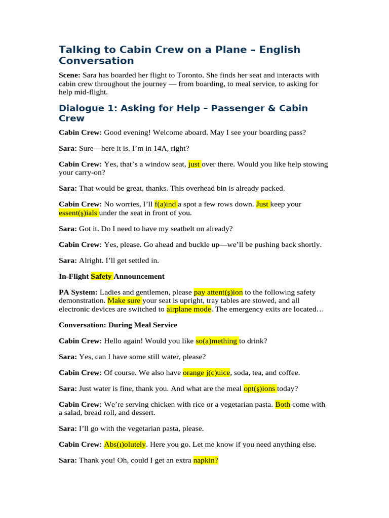 In-Flight Conversations with Cabin Crew | PDF | Flight Attendant | Aviation