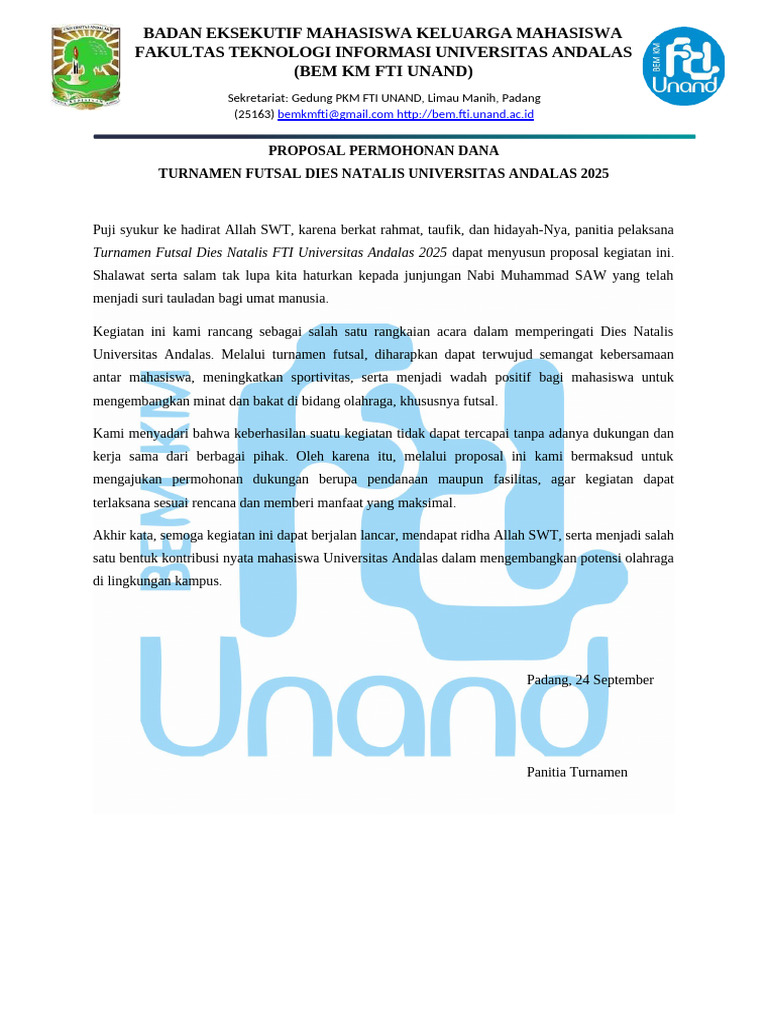 Proposal Konsumsi Futsal - Dies Natalis Unand | PDF