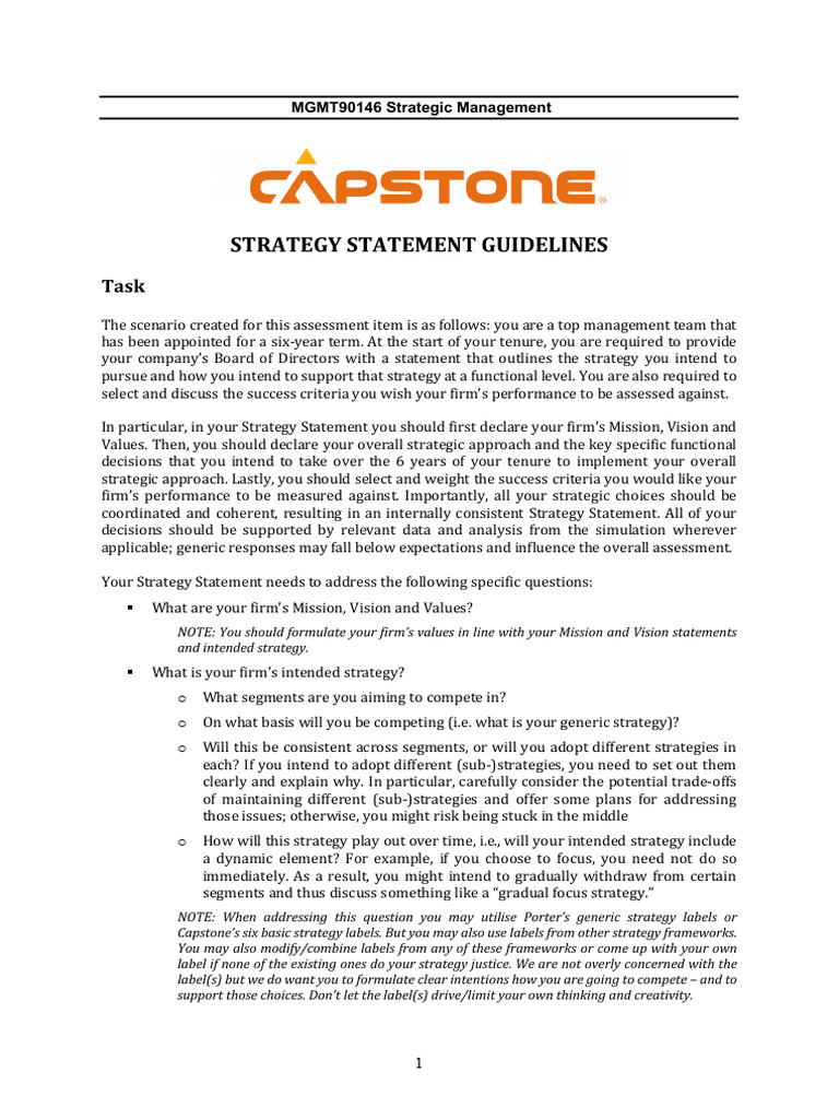 Strategic Management Statement Guidelines | PDF | Strategic Management