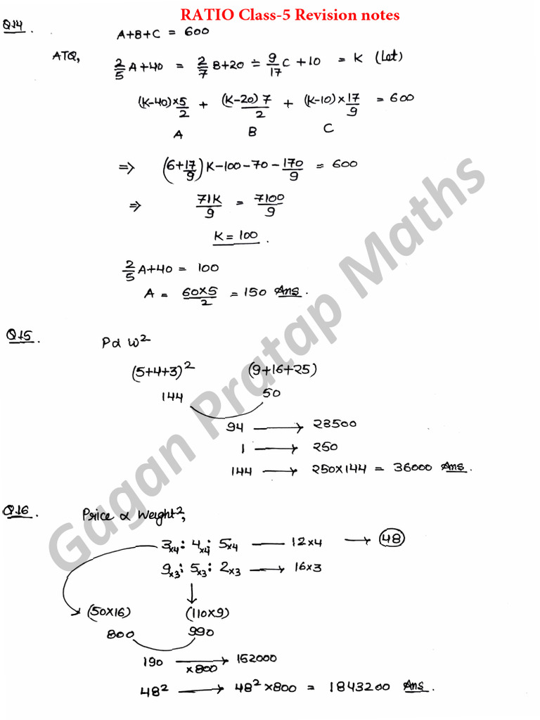 Class 5 Ratio Revision Notes | PDF