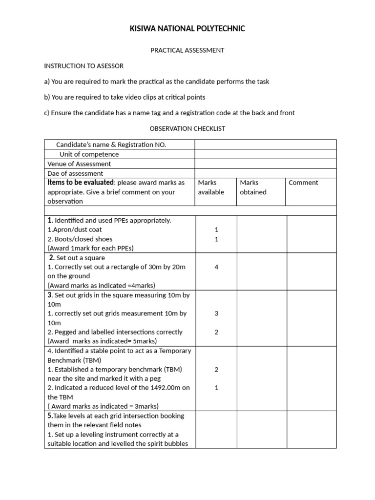 Kisiwa Polytechnic Practical Assessment Guide | PDF