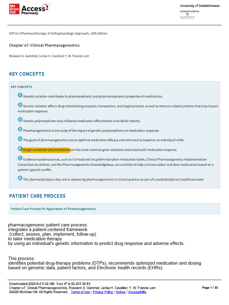 Pharmacogenomic Patient Care Process | PDF