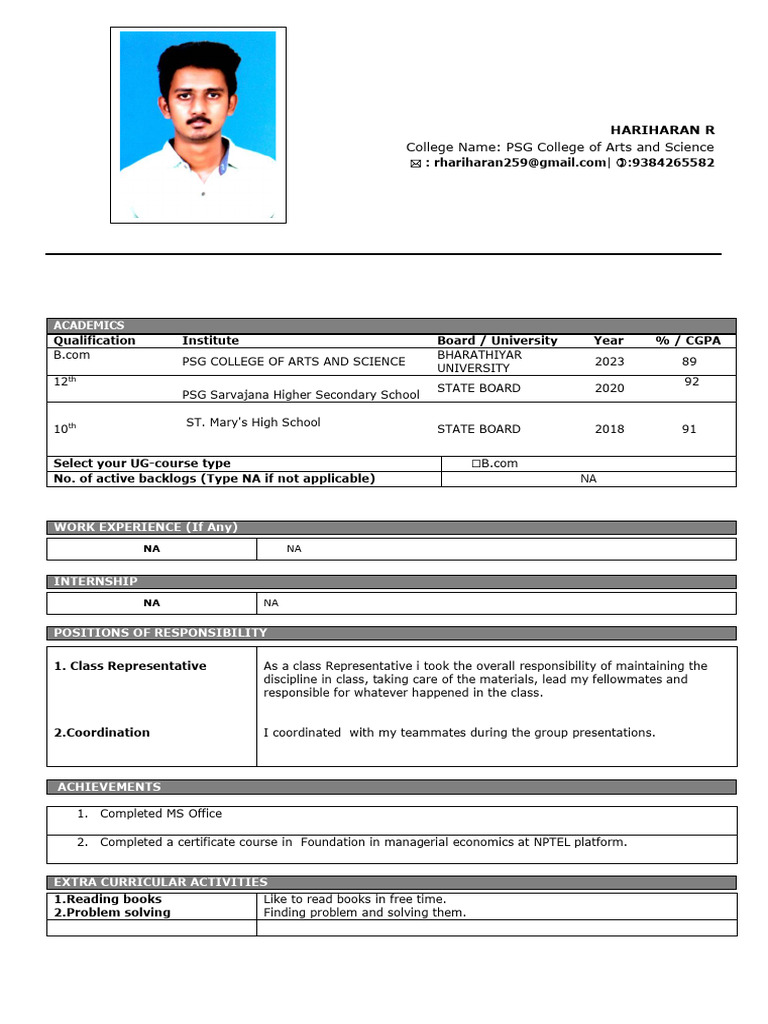 Hariharan Resume | PDF
