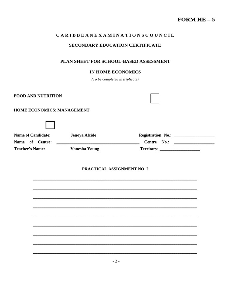 Home Economics SBA Plan Sheet | PDF | Food And Drink Preparation | Cooking