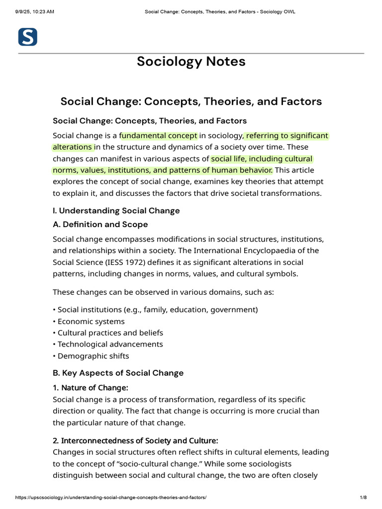 Social Change: Theories and Factors Explained | PDF | Sociology ...