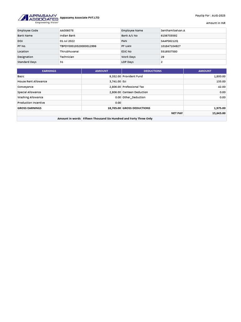 Payslip August 2025 | PDF