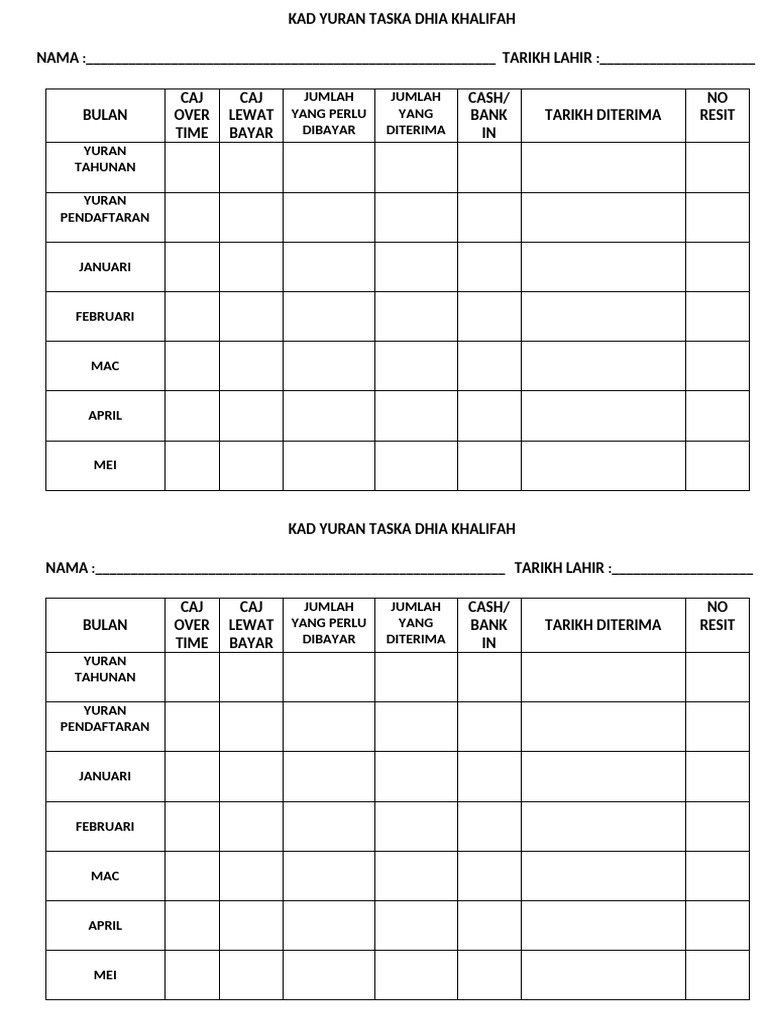 Kad Yuran Taska Dhia Khalifah (1) | PDF