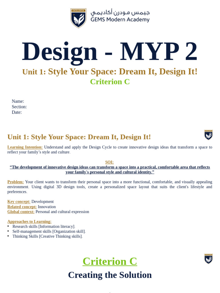 Criterion C - Template - MYP2 | PDF | Design | Learning
