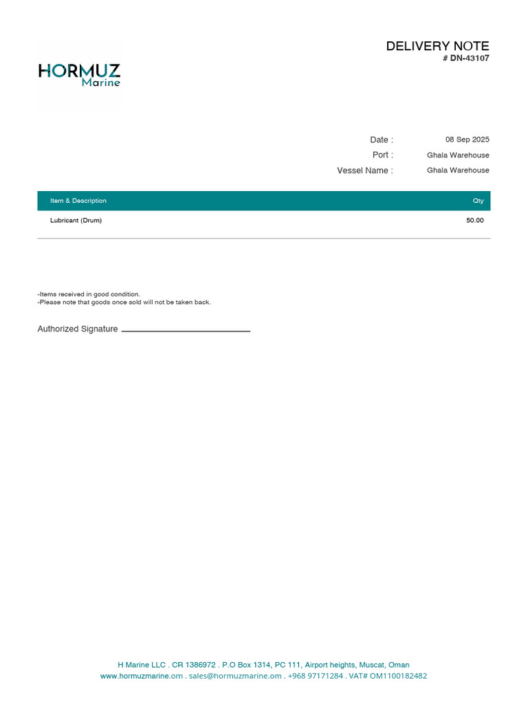 Deliverynote DN 43107 | PDF