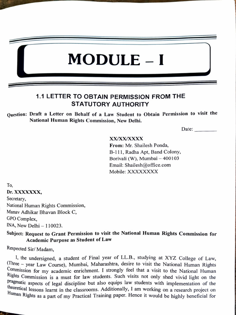 Request for NHRC Visit Permission Letter | PDF | Leasehold Estate ...