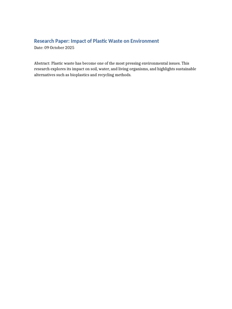 Impact of Plastic Waste on Environment | PDF