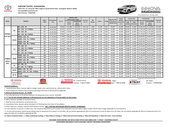 Toyota Vehicle Price List 2025 | PDF | Automotive Industry | Land Vehicles