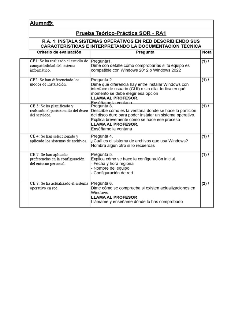 Prueba Teórico Práctica SOR RA1 | PDF