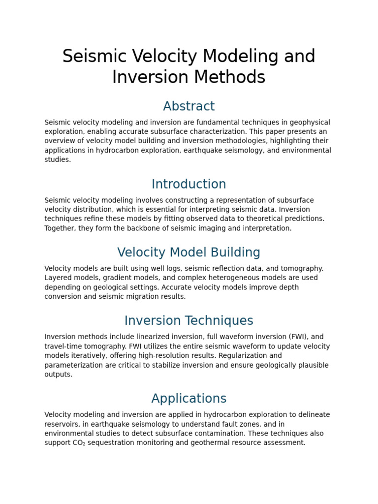 Seismic Velocity Modeling and Inversion Methods | PDF