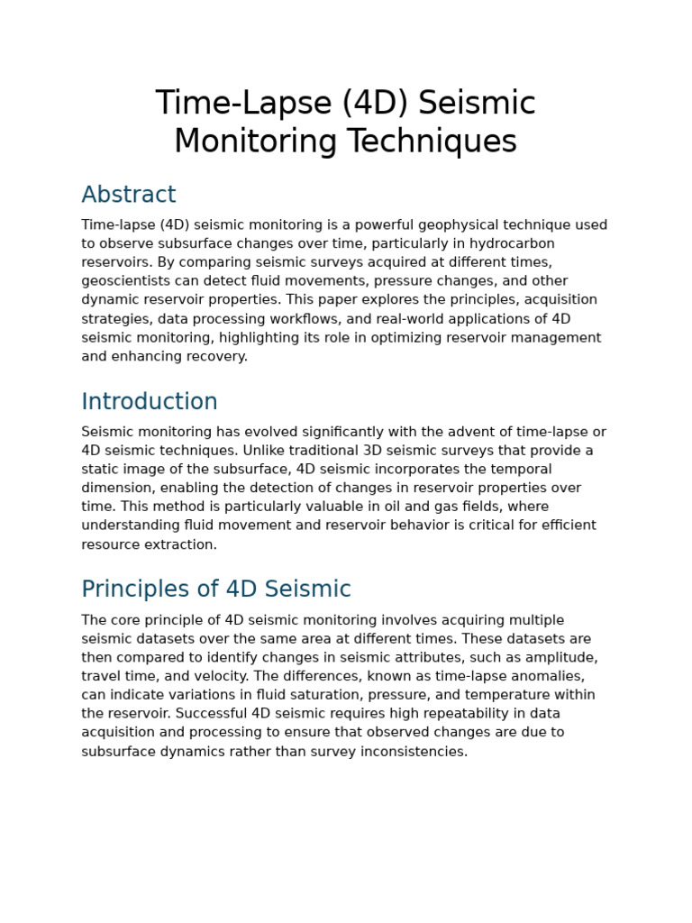 Time Lapse 4D Seismic Monitoring Techniques | PDF | Reflection Seismology | Petroleum Reservoir