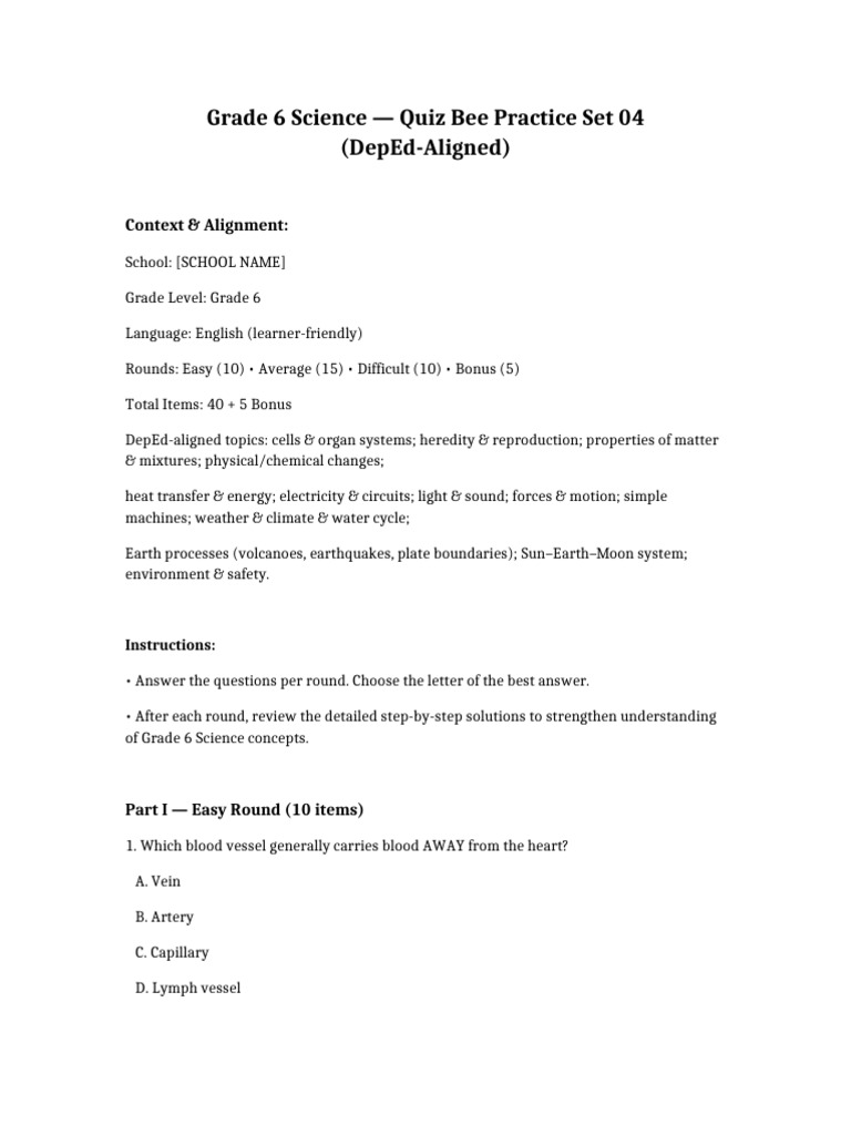 Grade 6 Science Quiz Bee Practice Set | PDF | Water | Earth