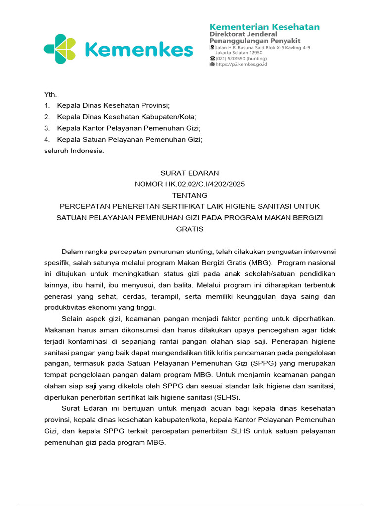 Percepatan Penerbitan SLHS SPPG | PDF