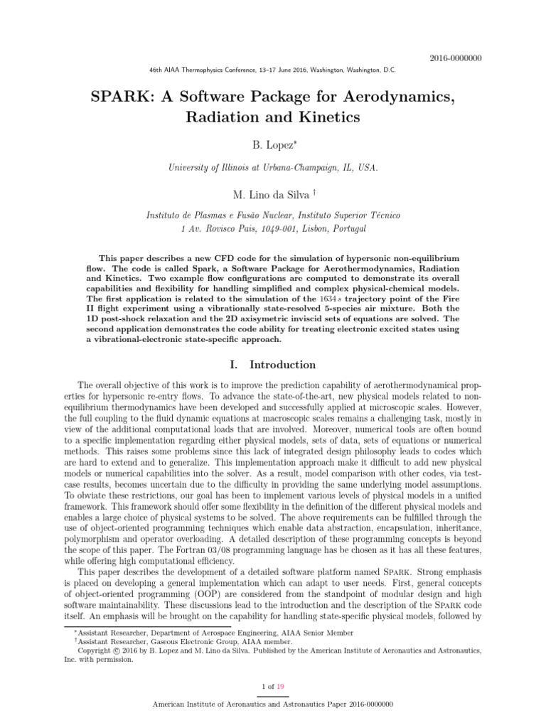 Spark: CFD Code for Hypersonic Flows | PDF | Temperature | Object ...