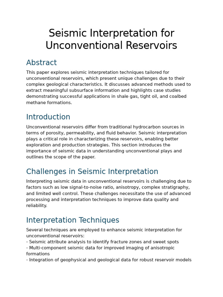 Seismic Interpretation For Unconventional Reservoirs | PDF