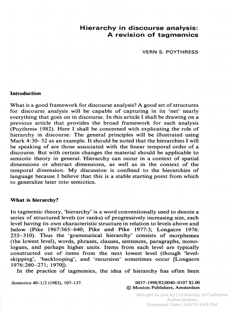 Hierarchy in Discourse Analysis Explained | PDF | Word | Phrase