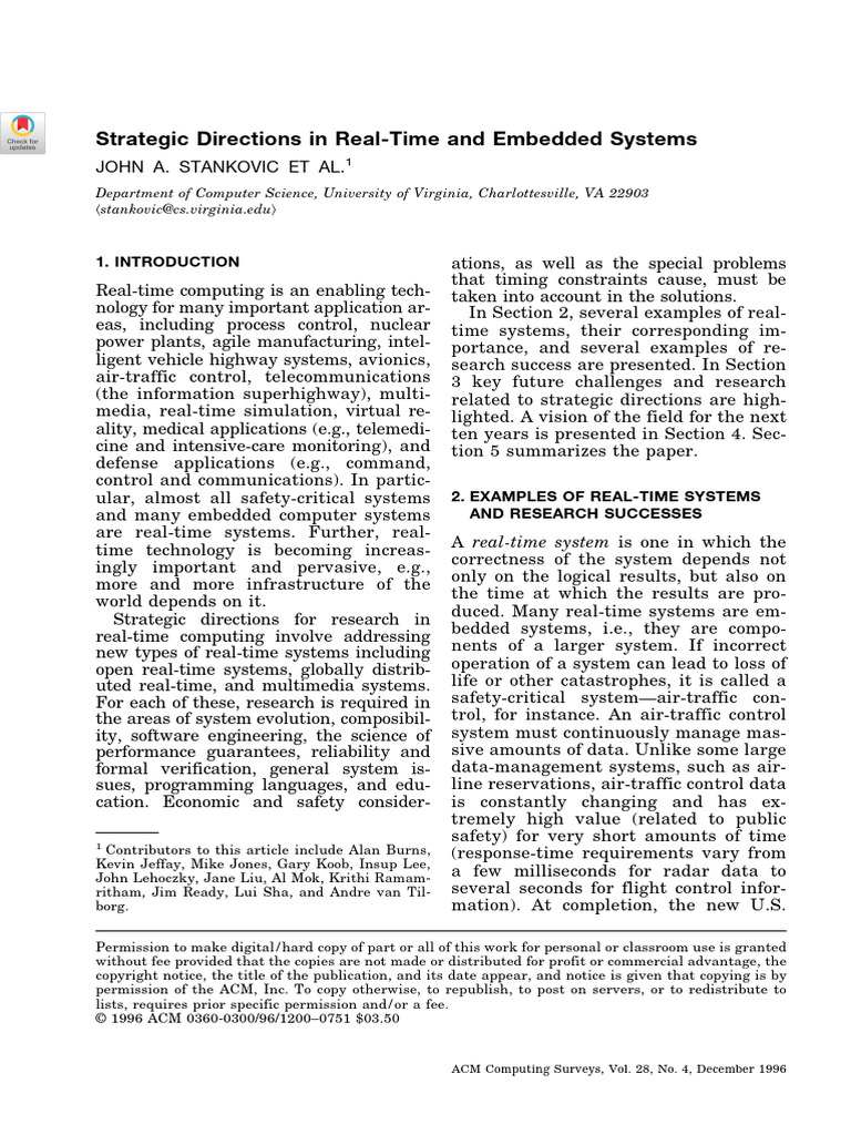 Strategic Directions in Real-Time and Embedded Systems: John A. Stankovic Et Al | PDF | Real ...