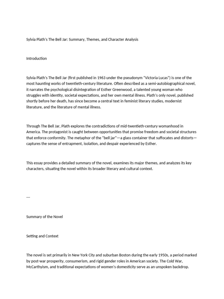 Sylvia Plath's The Bell Jar | PDF