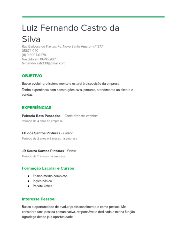 Currículo de Luiz Fernando Castro Silva | PDF
