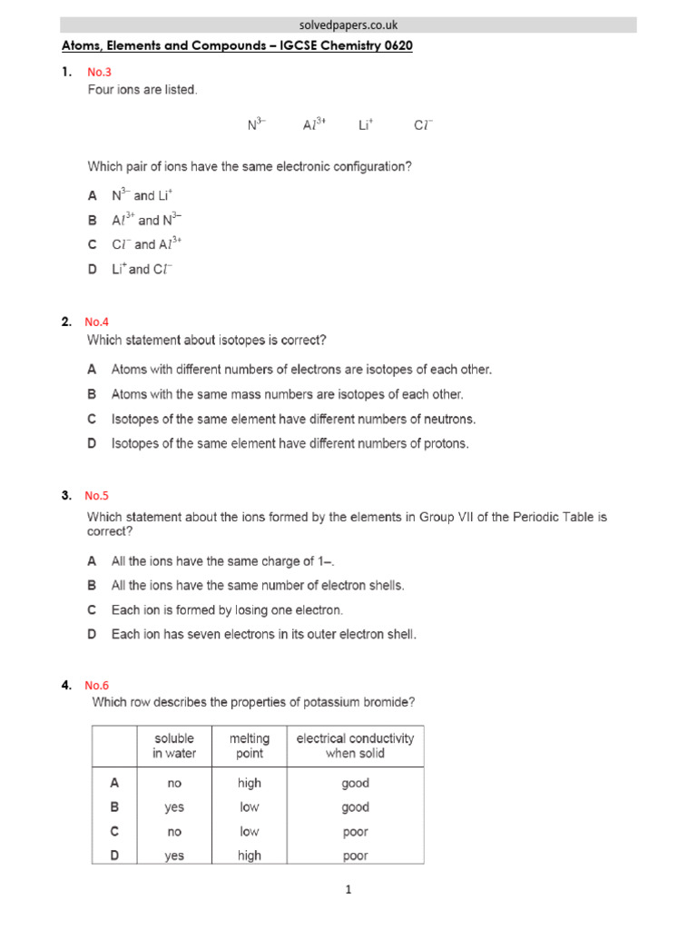 IGCSE Chemistry Atoms & Compounds Guide | PDF
