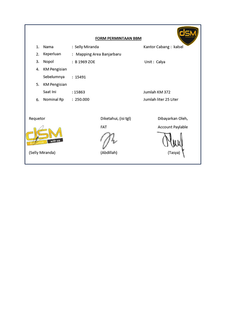 Form Pengajuan BBM | PDF