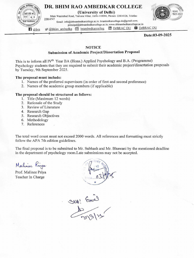 Notice-Submission of Academic Project-Dissertation Proposal | PDF