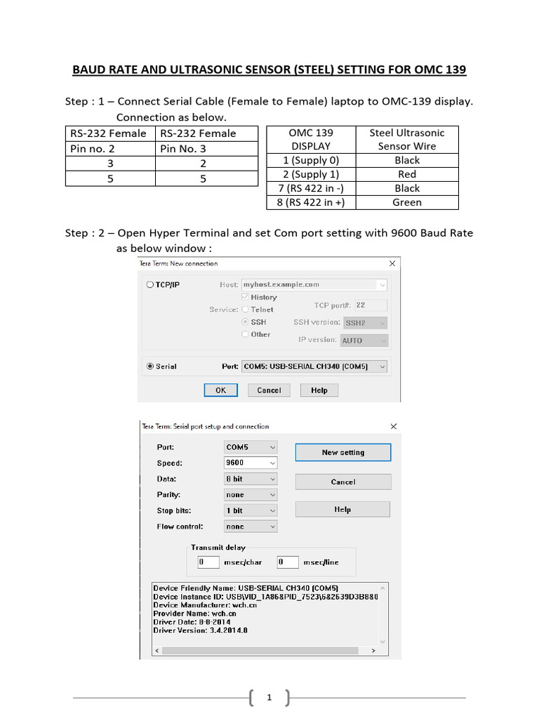 Baud Rate and Sensor Setting For Omc 139 | PDF