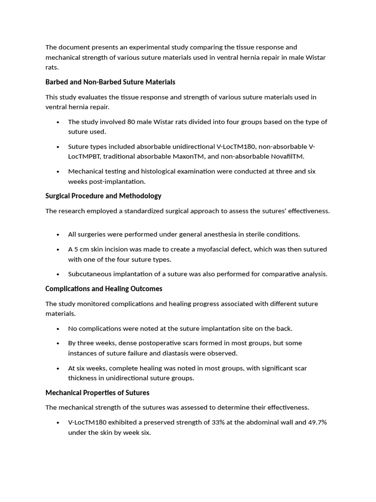 Barbed and Non Barbed Suture Ventral Hernia Rat | PDF | Surgical Suture ...