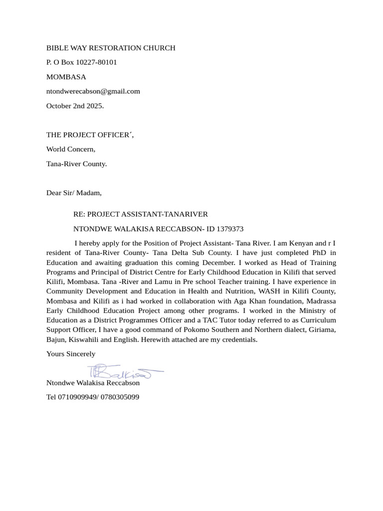 Application for Project Assistant Position | PDF