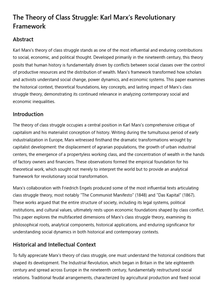 The Theory of Class Struggle - Karl Marx's Revolutionary Framework ...