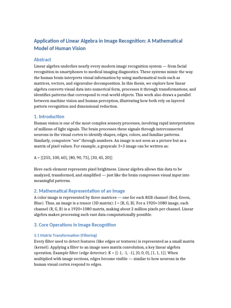 Application of Linear Algebra in Image Recognition | PDF | Matrix ...