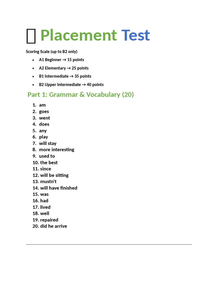 Placement Test Scoring and Sample Questions | PDF | Human Communication ...
