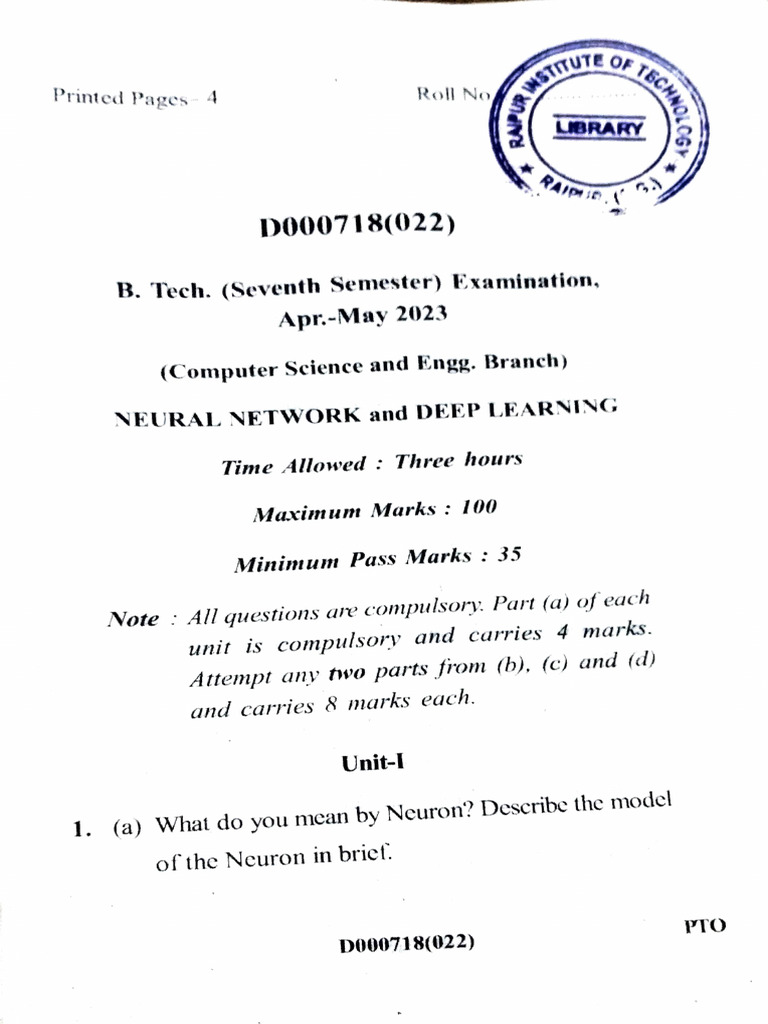 Neural Networks and Deep Learning Exam Guide | PDF | Computational ...