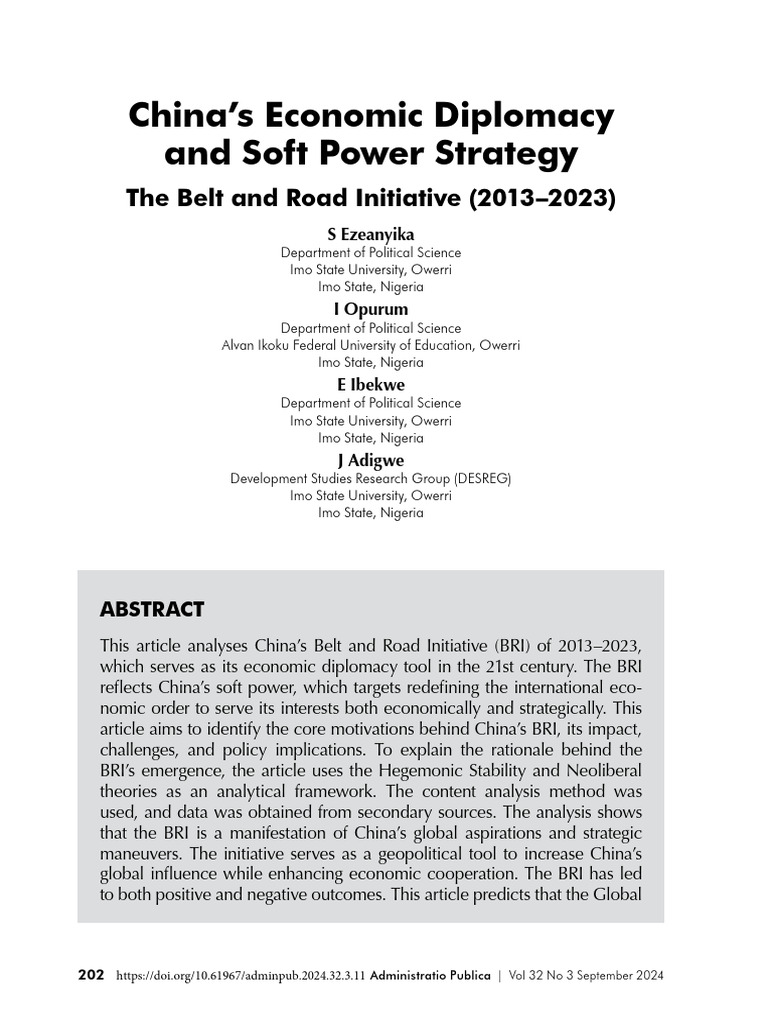 Ezeanyika Et Al China S Economic Diplomacy and Soft Power Strategy ...