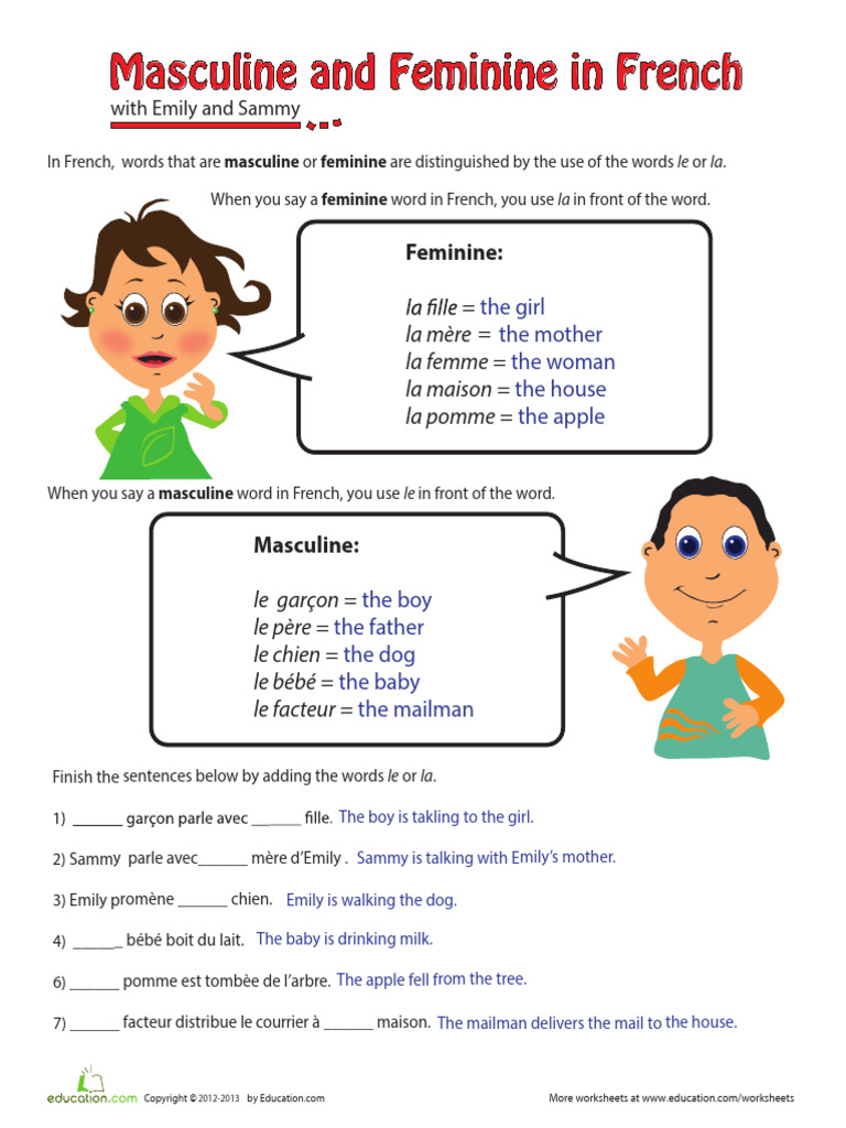 French Masculine and Feminine Worksheets | PDF