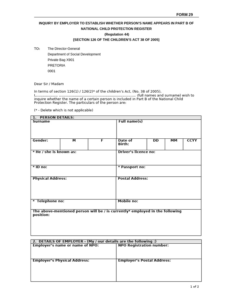 Form 29 CPR Inquiry by Employer | PDF | Identity Document | Birth ...