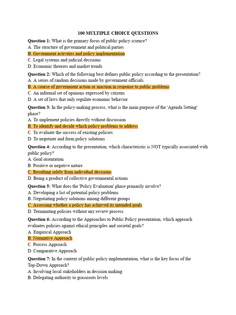 MCQs on Good Governance and Policy | PDF | Policy | Governance