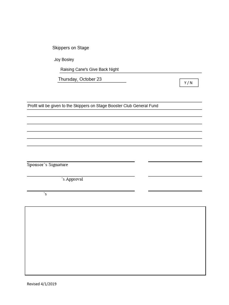 Booster Fundraising Form Canes' | PDF