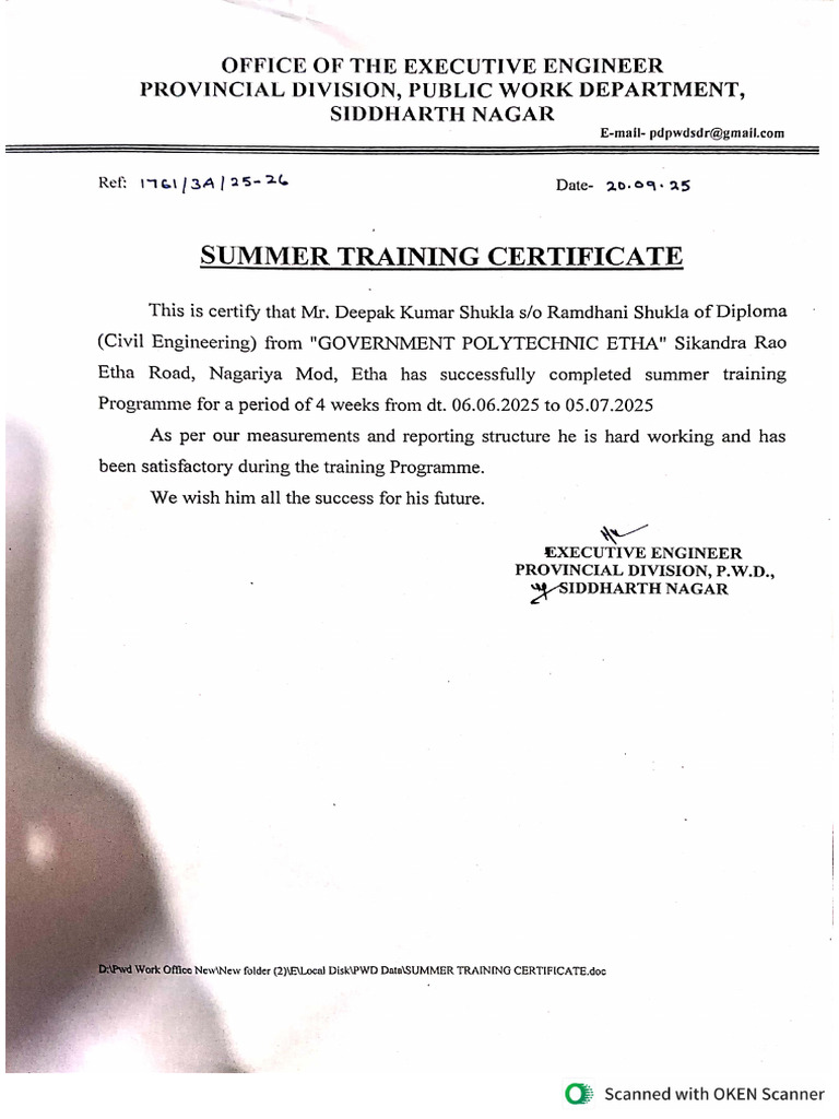 Summer Training Certificate | PDF